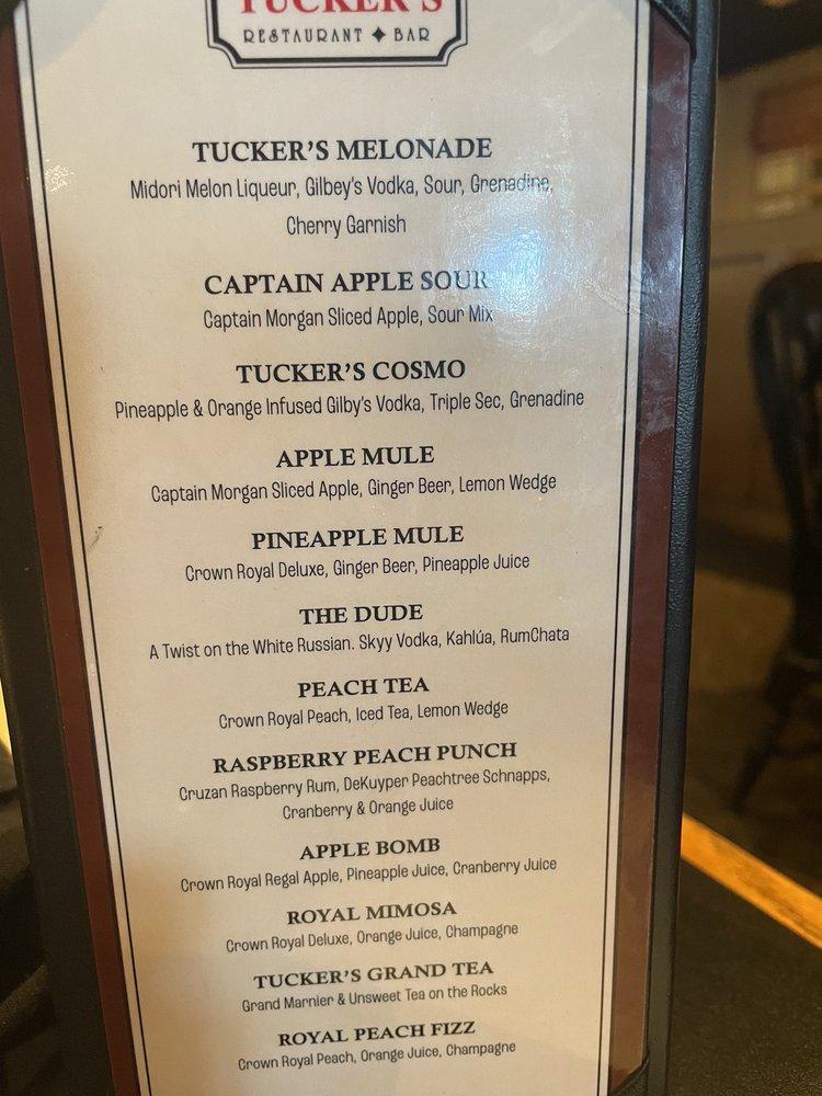 Menu at Tucker's Restaurant, Anderson