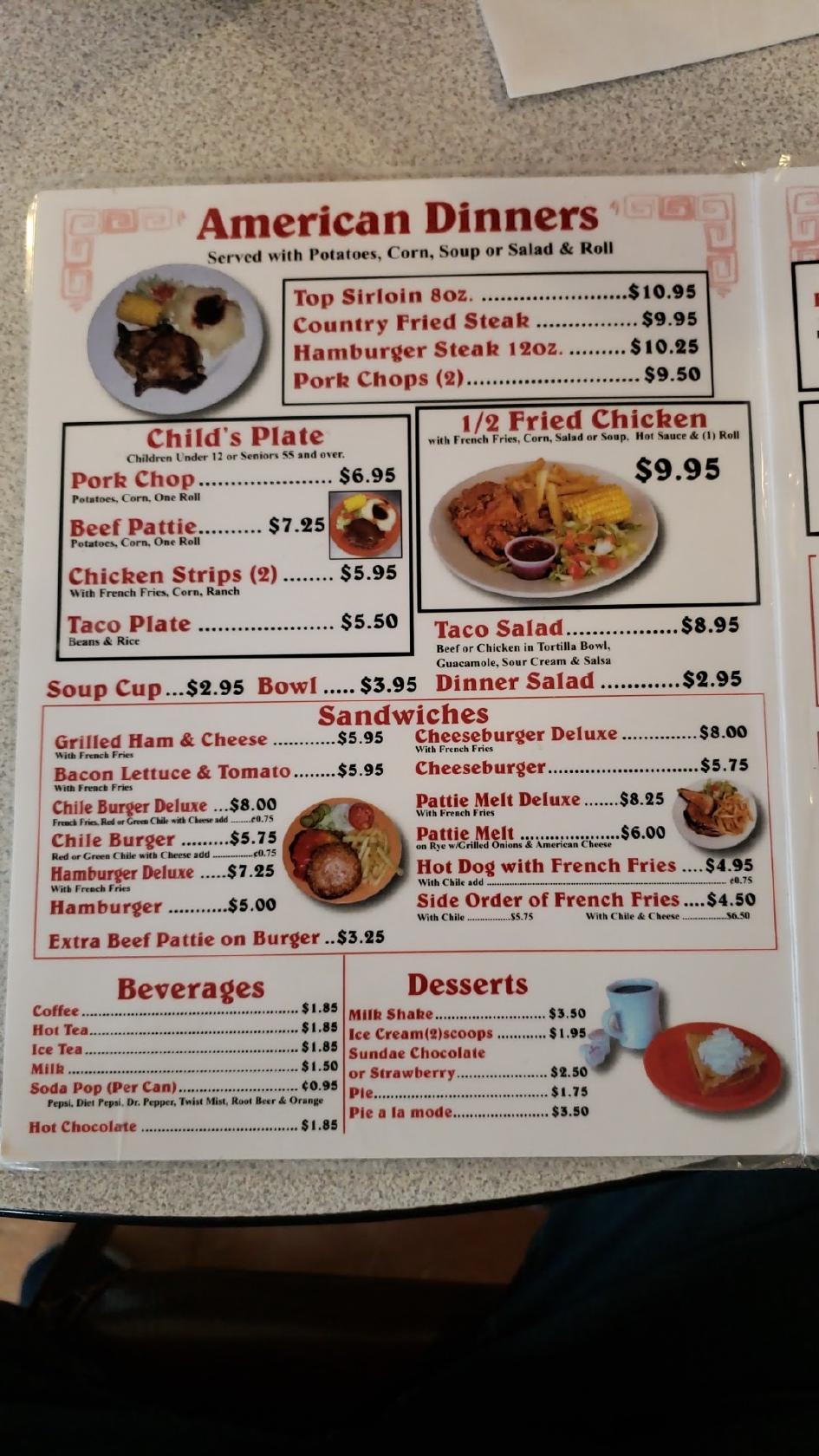 Menu at Gordo's Cafe, Gallup