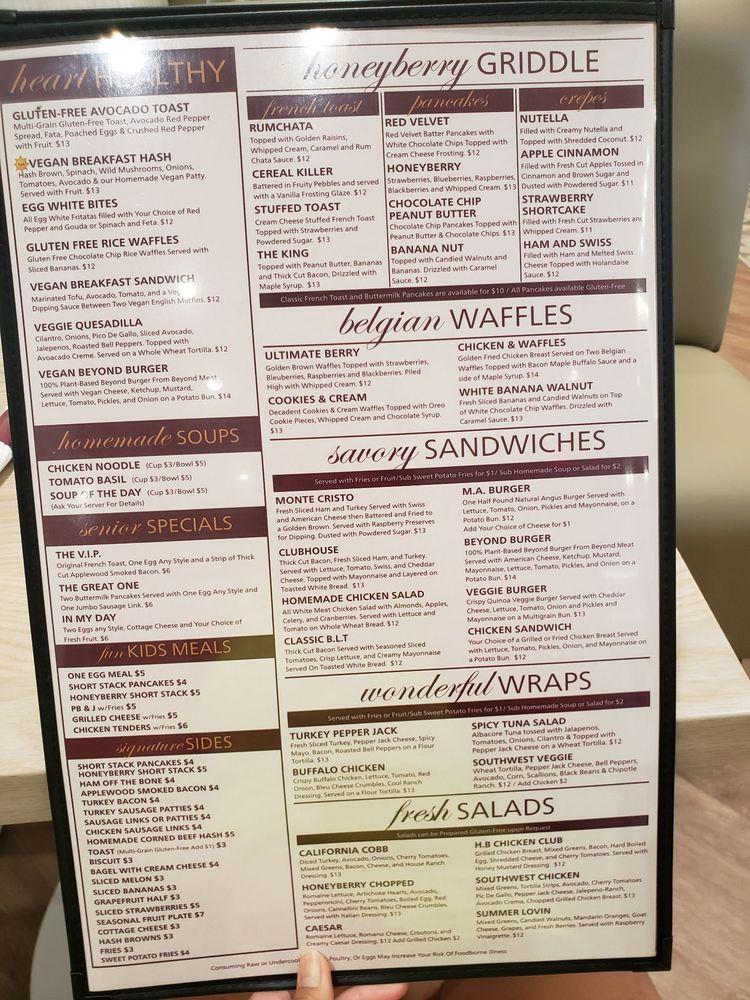Menu at Honey Berry Pancakes and Cafe, Lombard