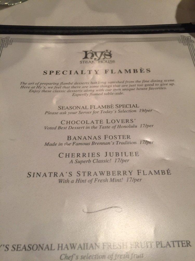 Menu at Hy's Steak House steakhouse, Honolulu
