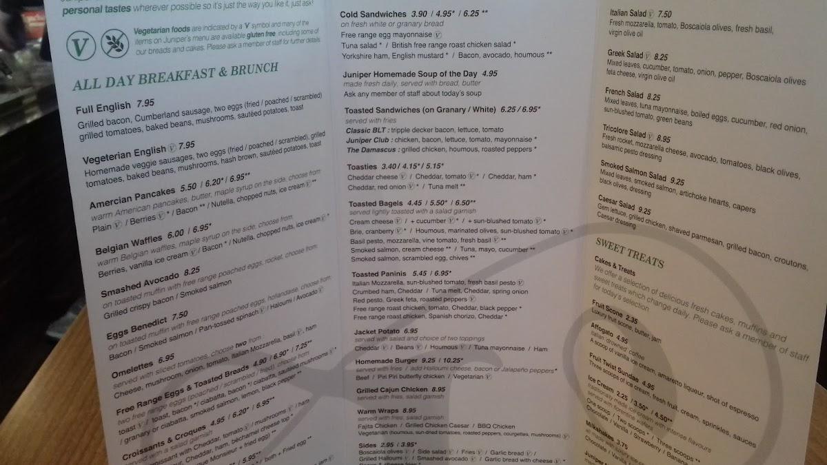 Menu at Juniper Bramhall restaurant, Stockport