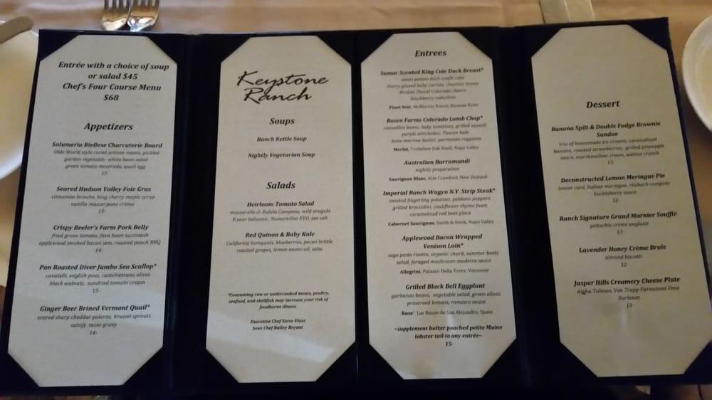 Menu at Keystone Ranch restaurant, Keystone, Co Rd 150