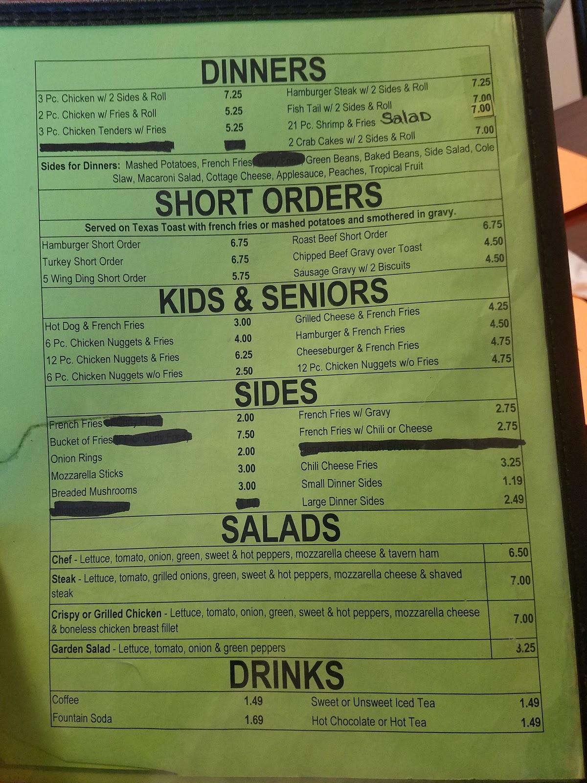 Menu at M & M Pizza restaurant, Springfield