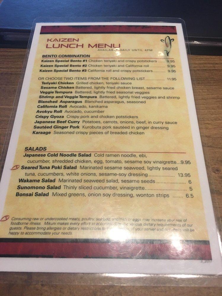 Menu at Mikuni Kaizen restaurant, Roseville, Galleria Blvd Ste 160