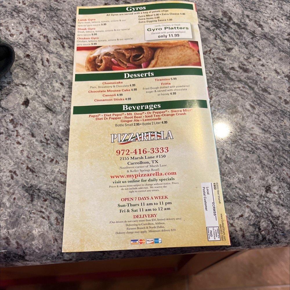 Menu at Pizzarella pizzeria, Carrollton, Marsh Ln #150