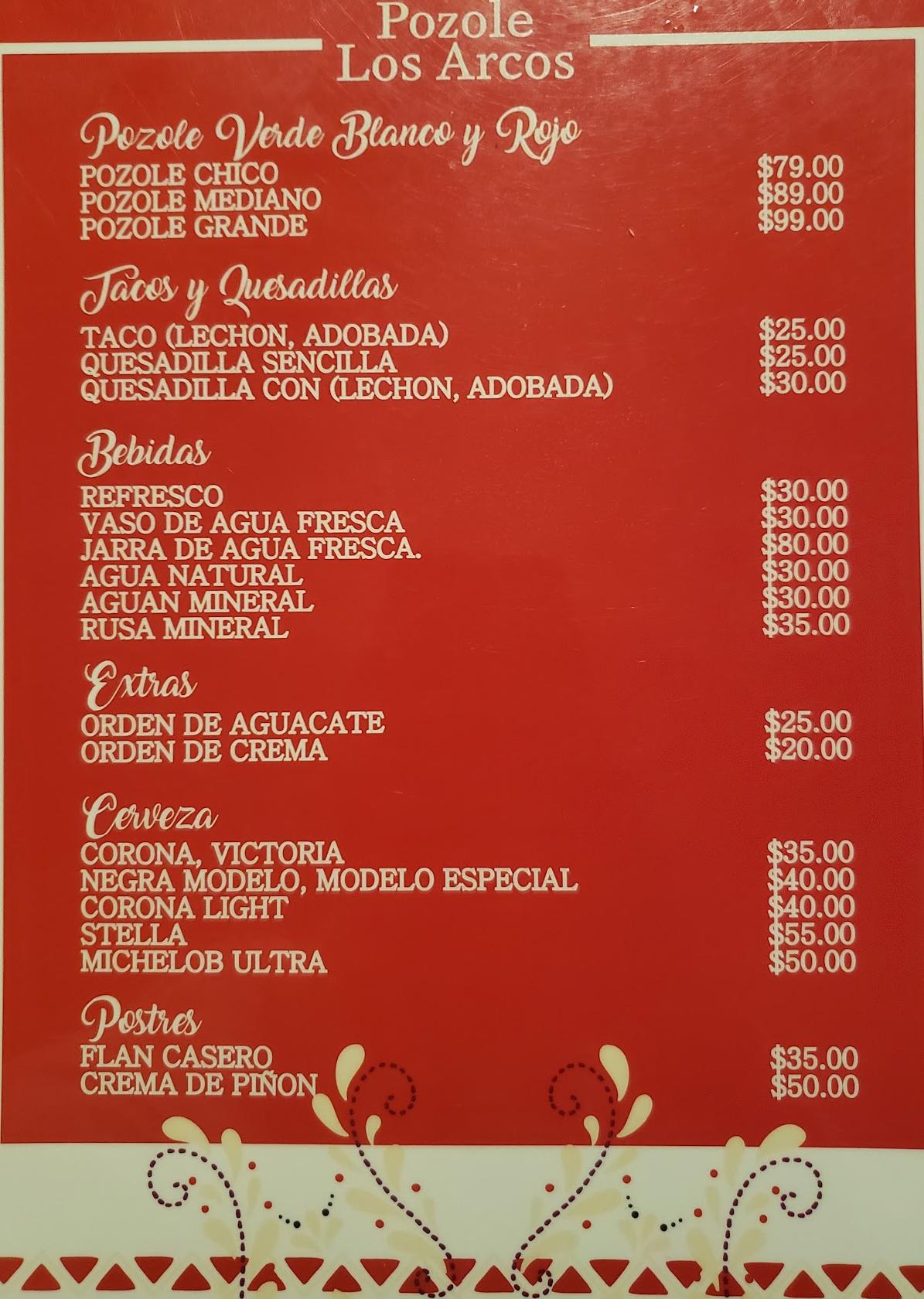 Carta del restaurante Pozole Los Arcos, Leon, Av. Insurgentes 501