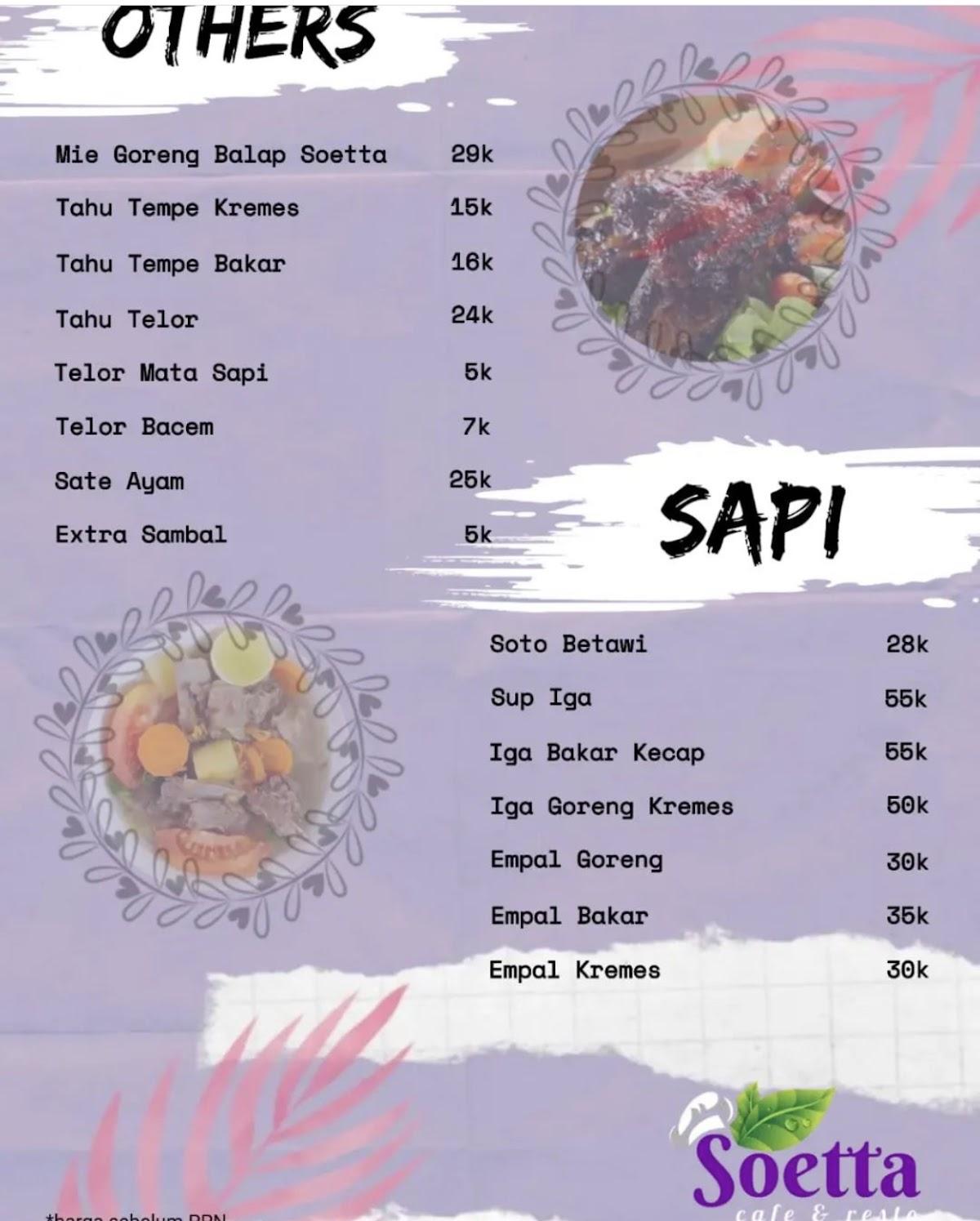 Menu at Soetta Cafe Resto, Balikpapan