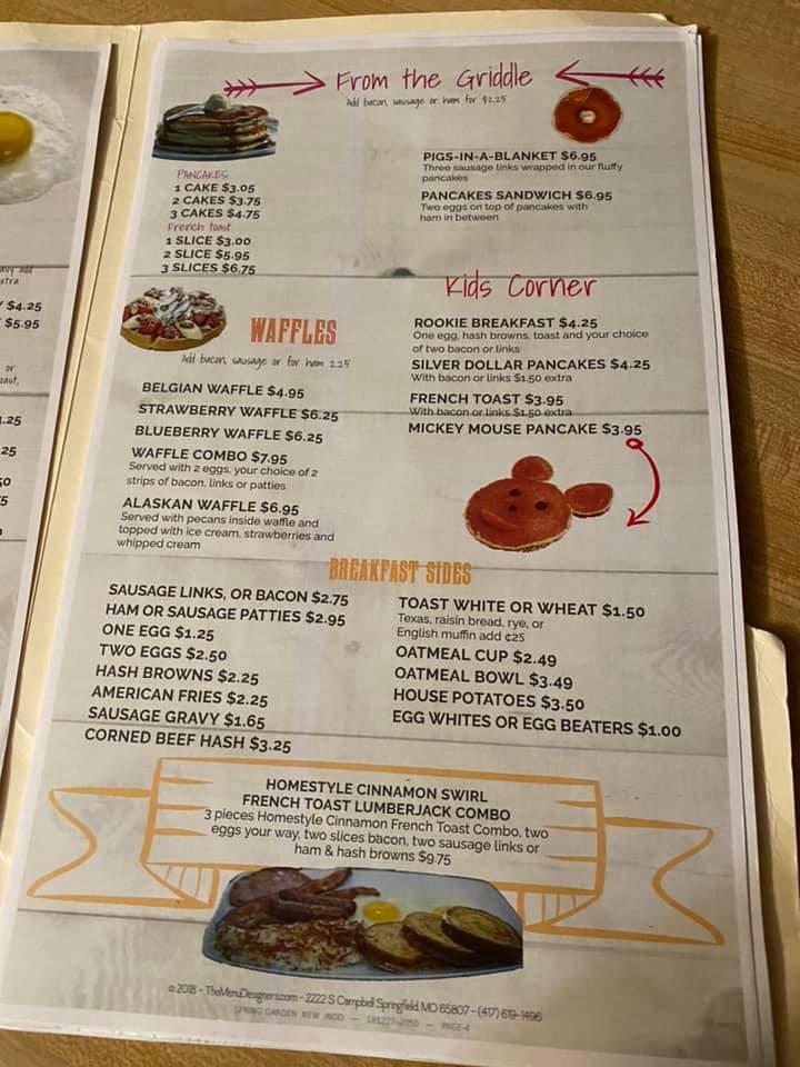 Menu at Spring Garden Restaurant, Camanche