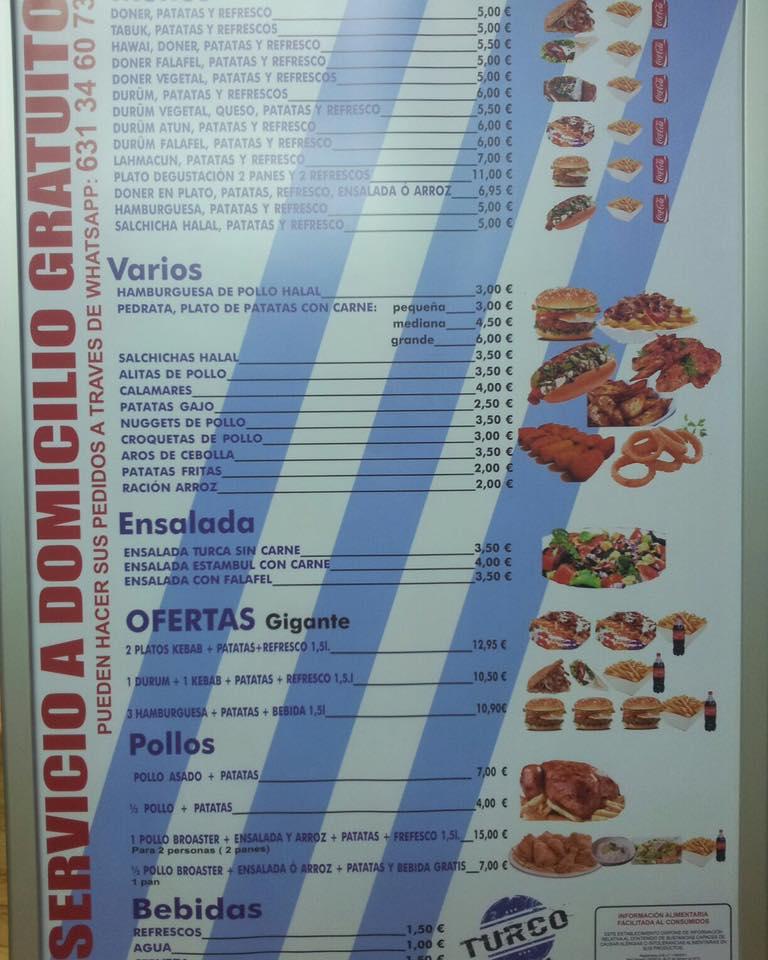 Menu at Restaurante Turco Kebab Pizza, Ponferrada