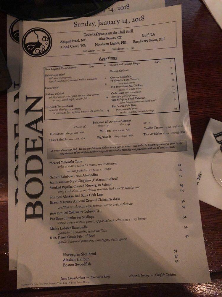 Menu at Bodean restaurant, Tulsa, E 51st St
