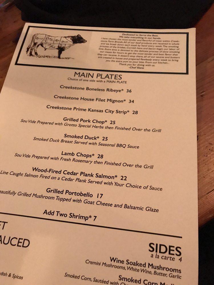 Menu at Grotto Wood-Fired Grill and Wine Cave pub & bar, Eureka Springs