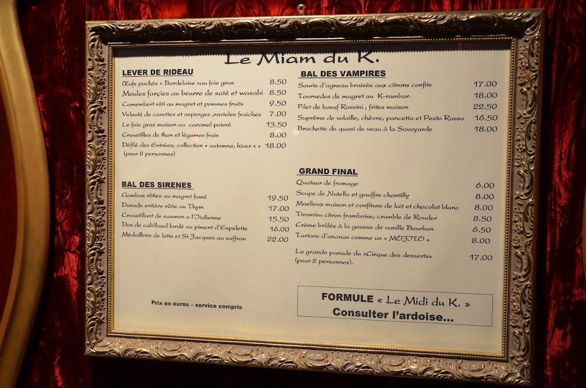 Menu au Restaurant Le K Baroque Bordeaux, Bordeaux, 1 Quai des Chartrons