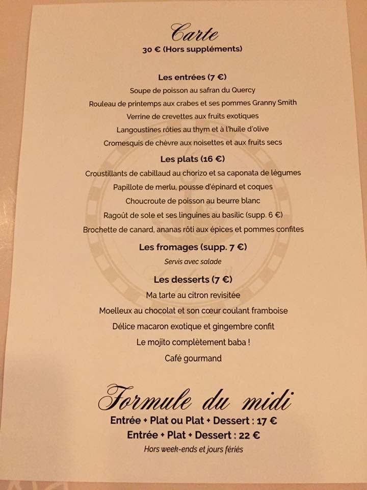 Menu au Le Safran restaurant, Figeac