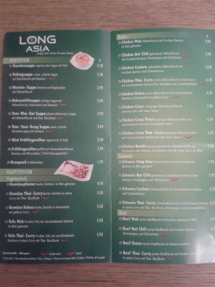Menu at Long Asia restaurant, Hamburg