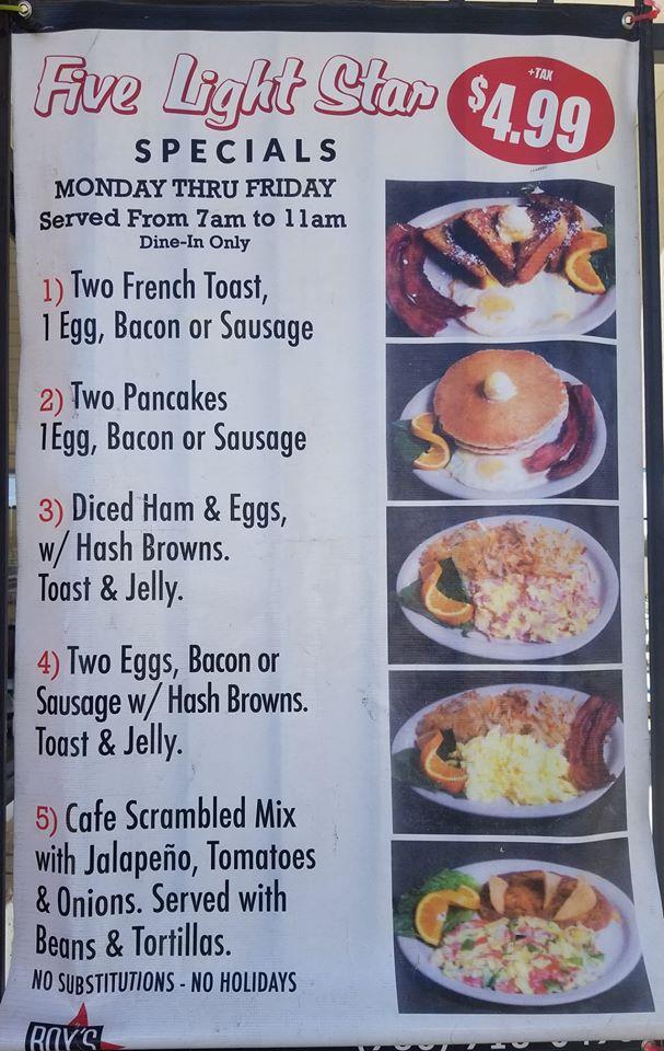 Menu at Roy's Cafe, Barstow