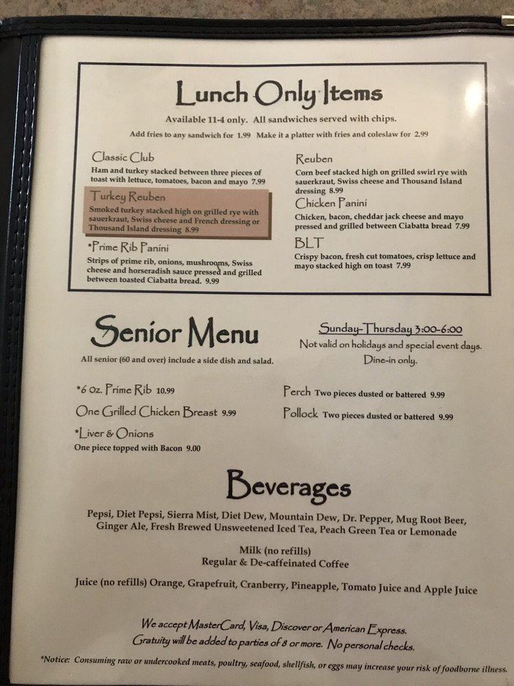 Menu at The Oregon Inn steakhouse, Oregon