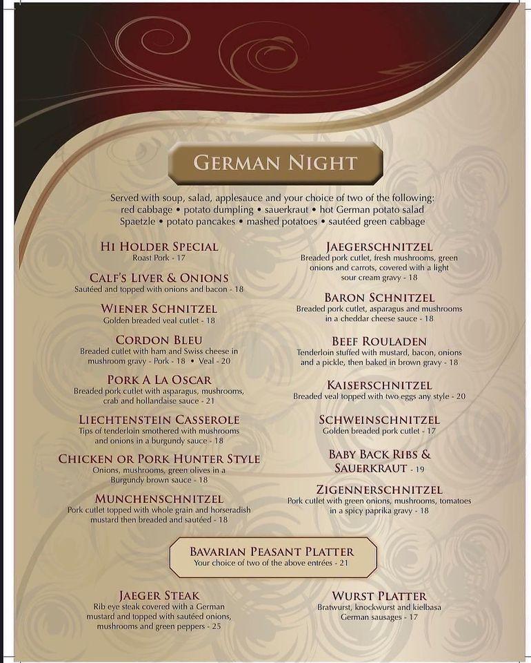 Menu at The Roxy Supper Club, Oshkosh