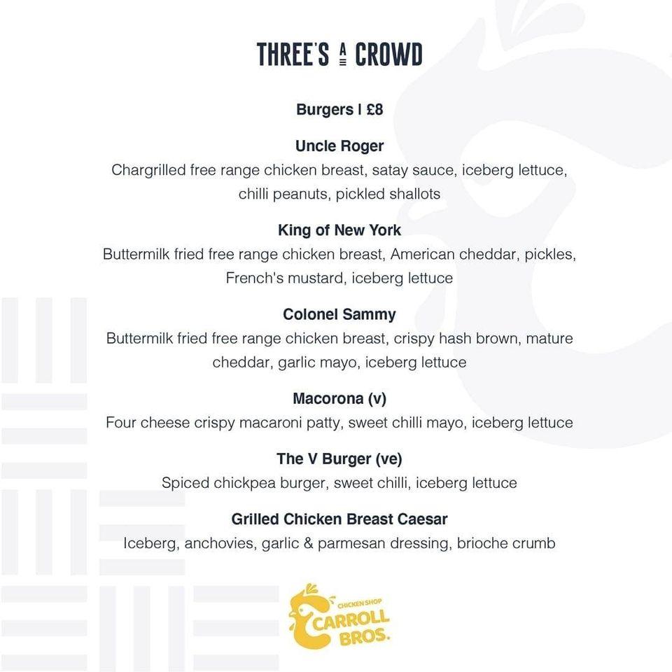 Menu at Three's a Crowd Harrogate restaurant, Harrogate