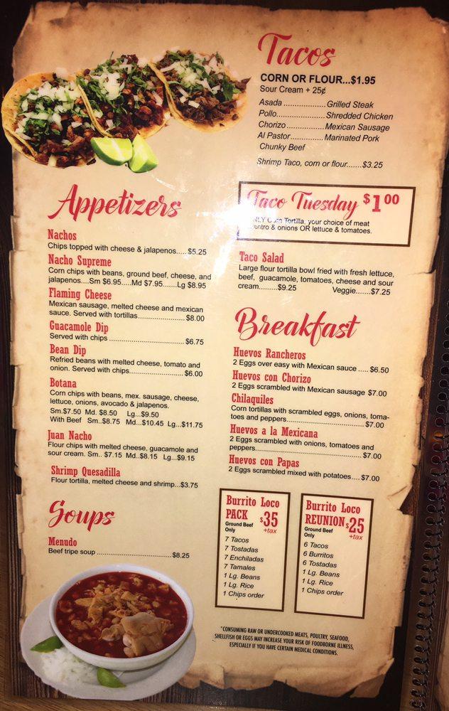 Menu at Burrito Loco restaurant, Dearborn Heights