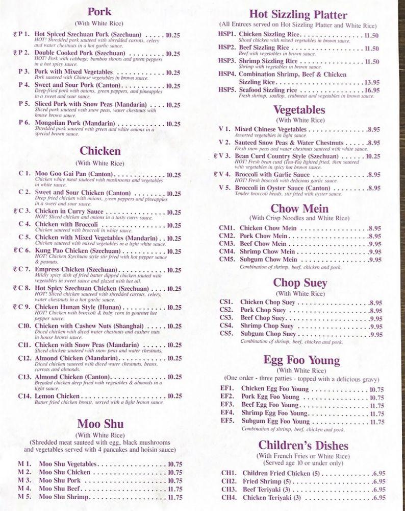 Menu at House of Hunan restaurant, Cadillac
