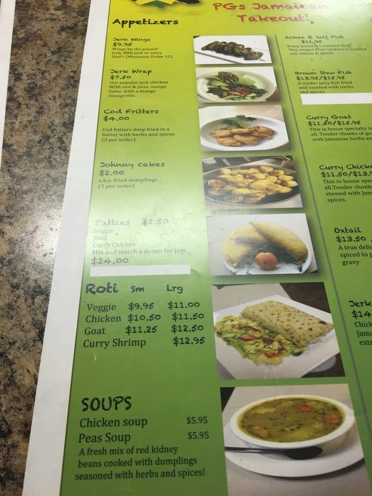 Menu at PG's Jamaican Restaurant, White Rock