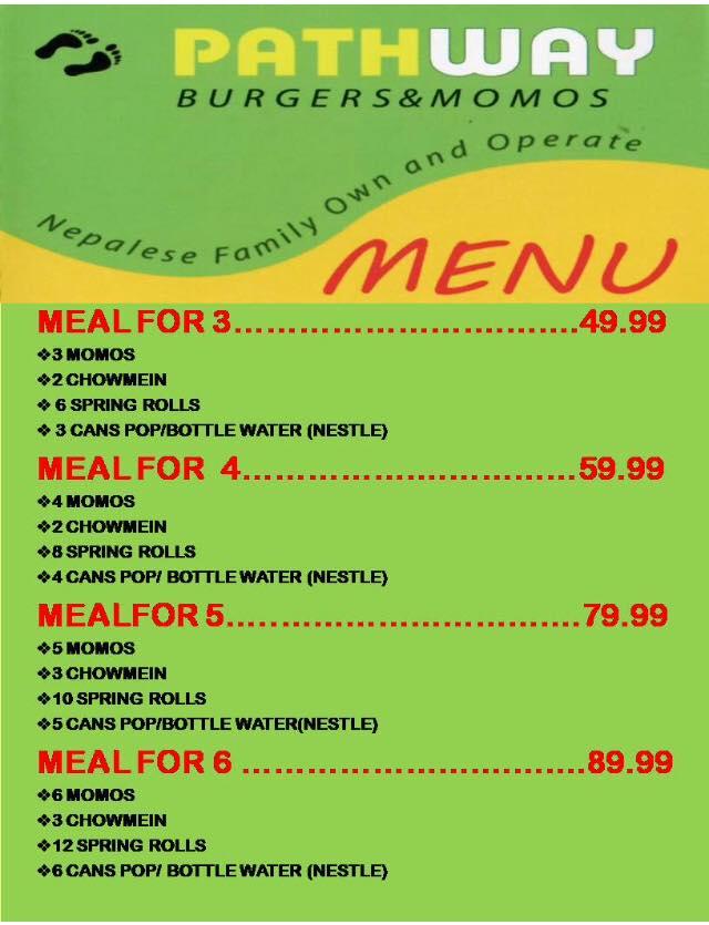 Menu au PATHWAY BURGERS & MOMOS fast food, Calgary