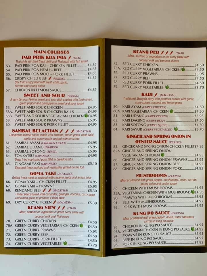 Menu at Thai Elephant Two restaurant, Peacehaven