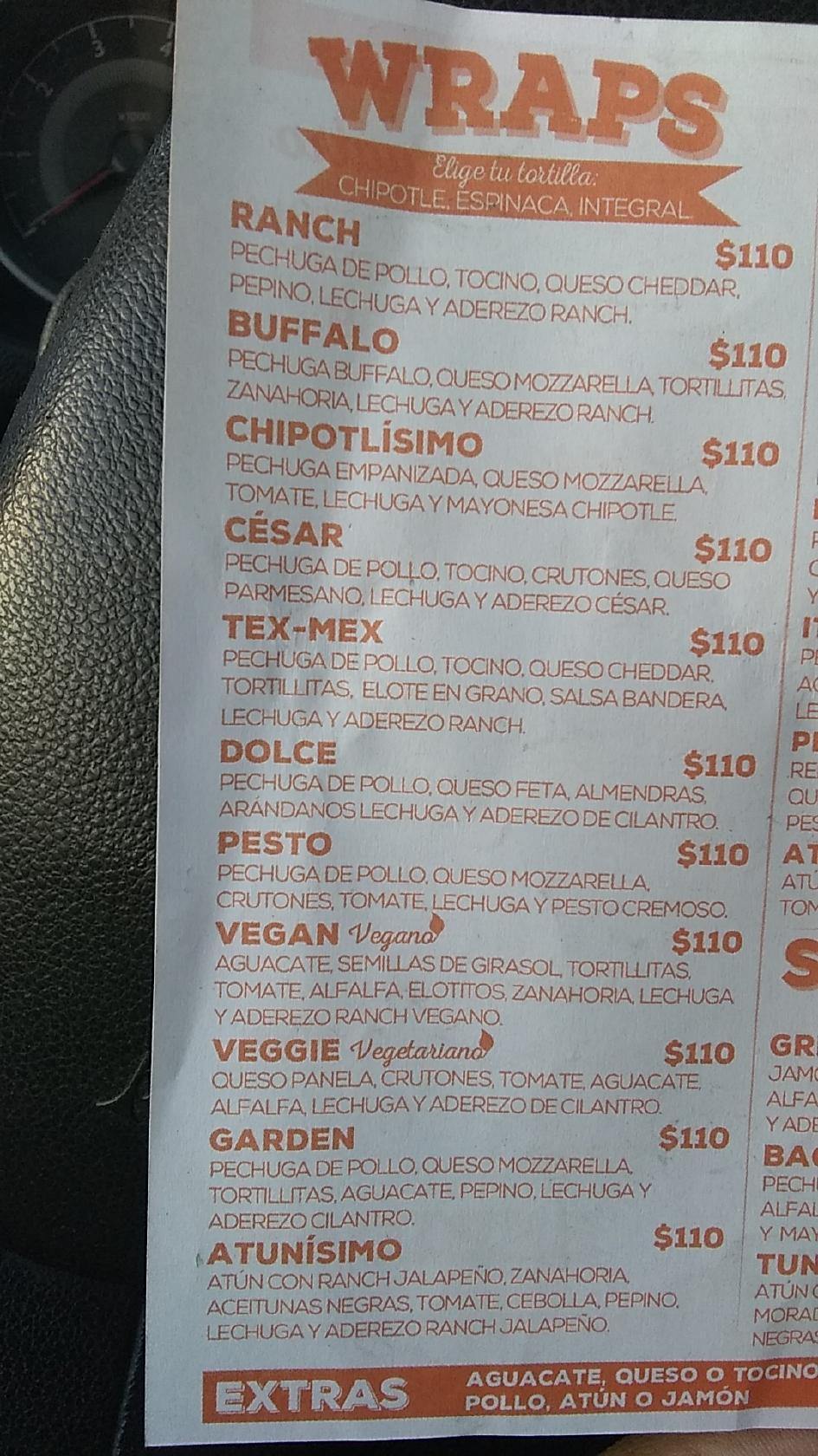 Carta del restaurante Wrapisimo, Mexicali, Calz. Manuel Gómez Morín 799