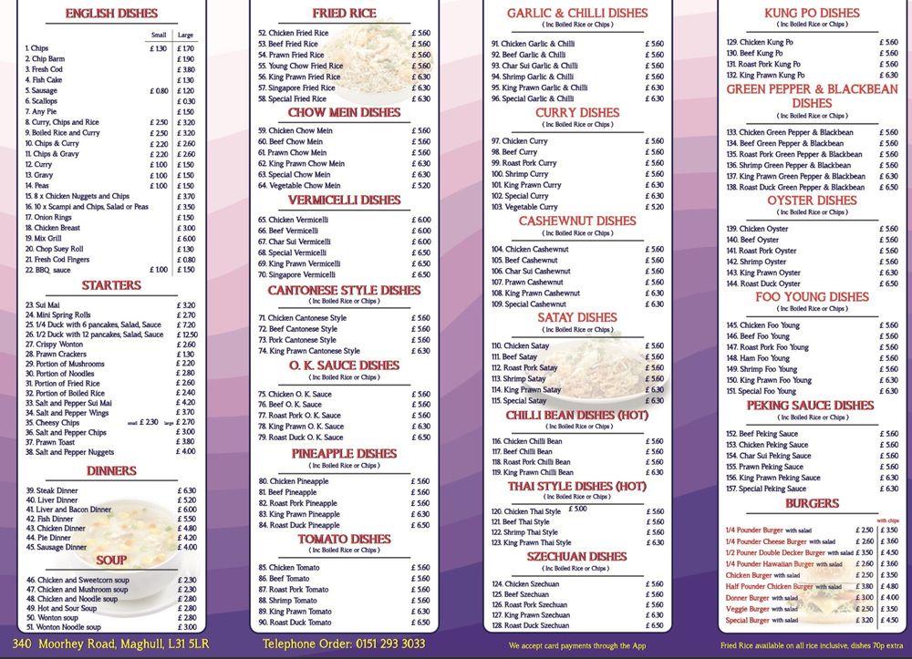 Menu at seabreeze fish bar, Liverpool