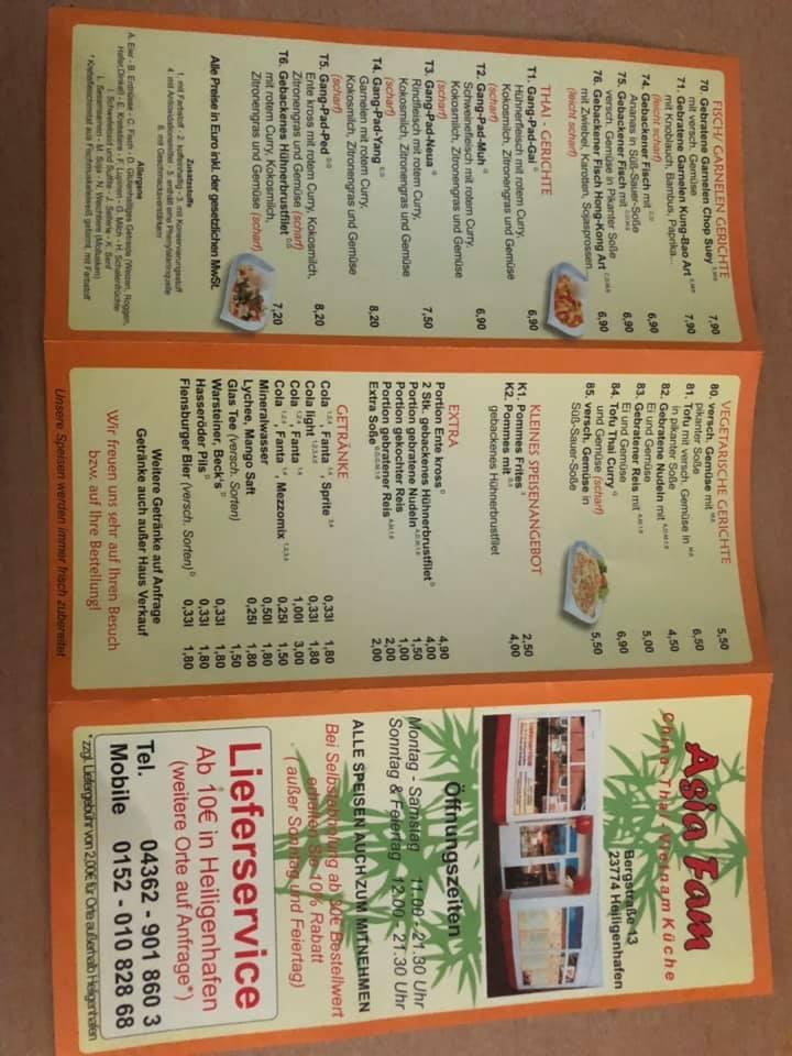 Menu at Asia Fam restaurant, Heiligenhafen
