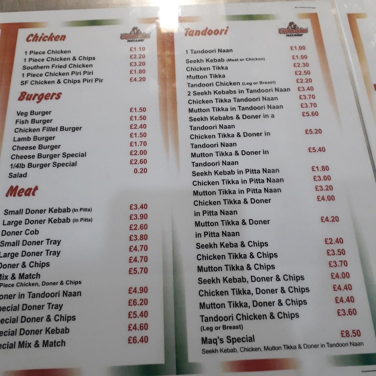 Menu at Chicken Licken fast food, Leicester