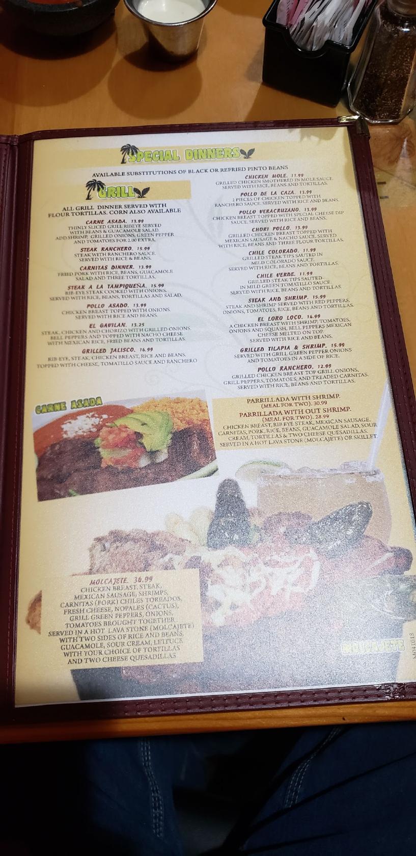 Menu at El Loro restaurant, Clear Lake