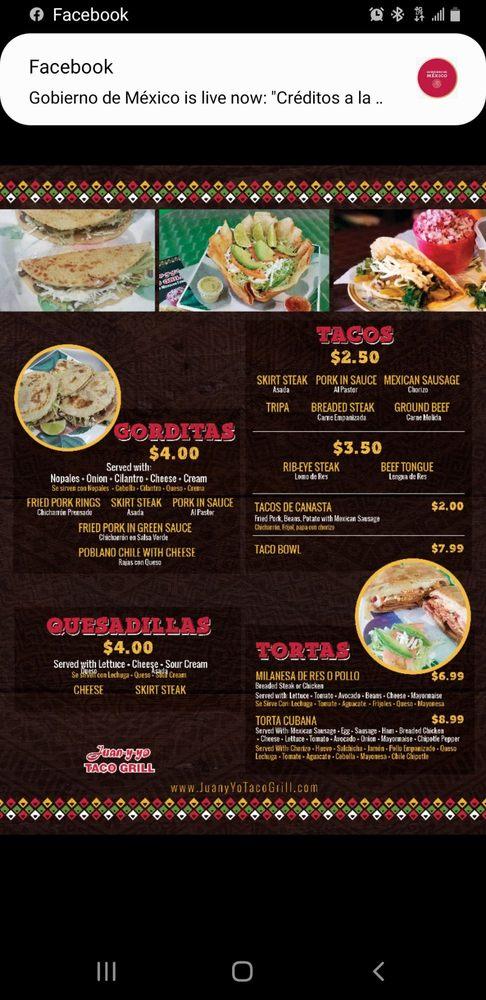 Menu at Juan y Yo Taco Grill restaurant, Wood Dale