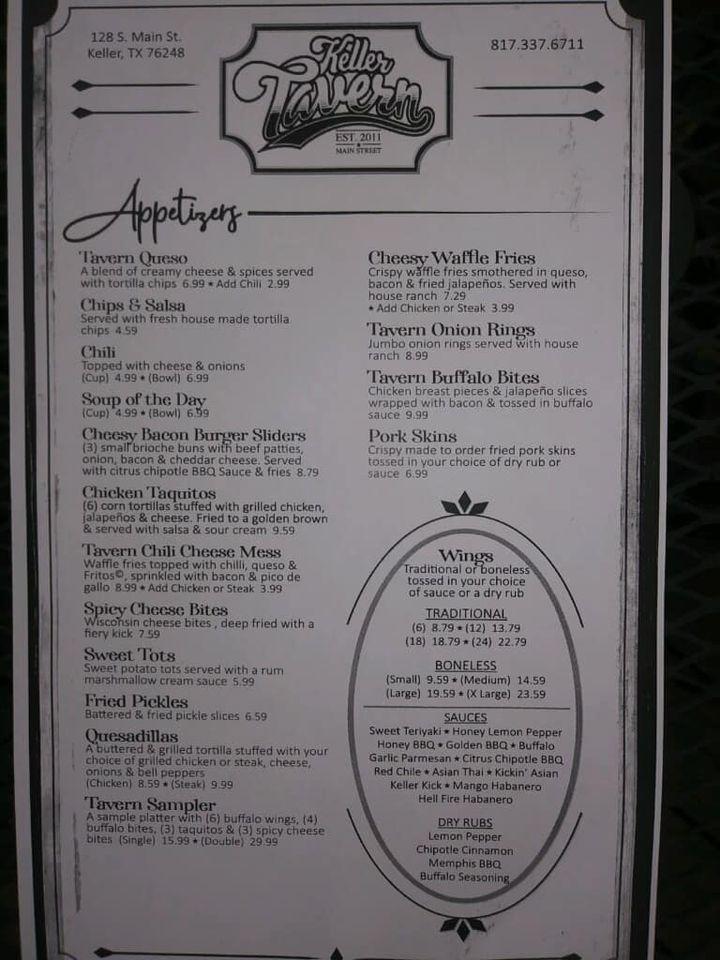 Menu at Keller Tavern pub & bar, Keller