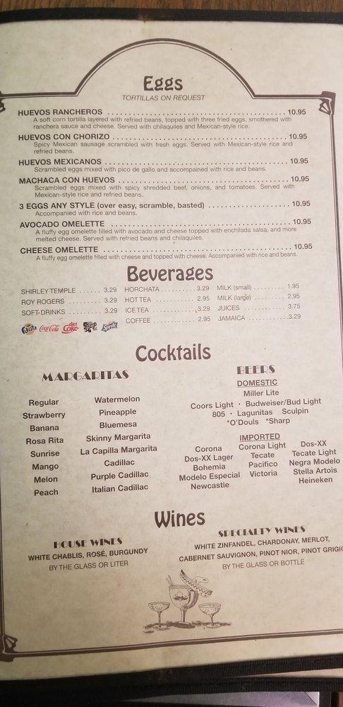 Menu at La Capilla Mexican Restaurant, Huntington Beach