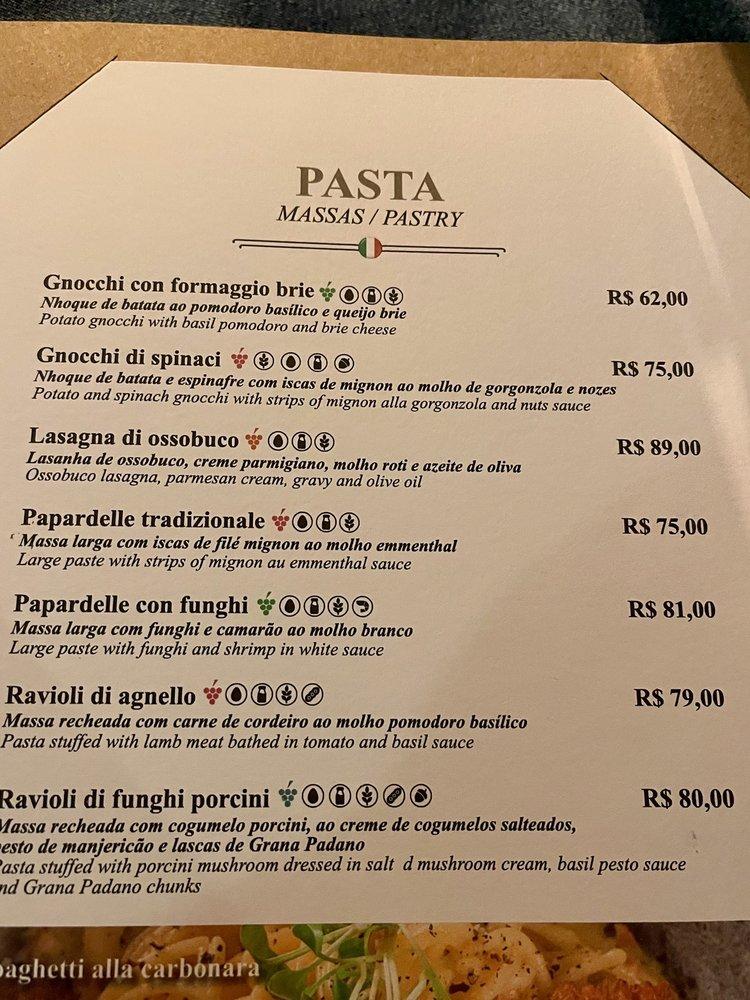 Carta del restaurante La Pasta Gialla, Salvador del Bahia, R. São Paulo