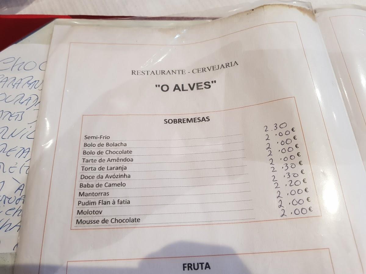 Carta del restaurante O Alves, Lisboa