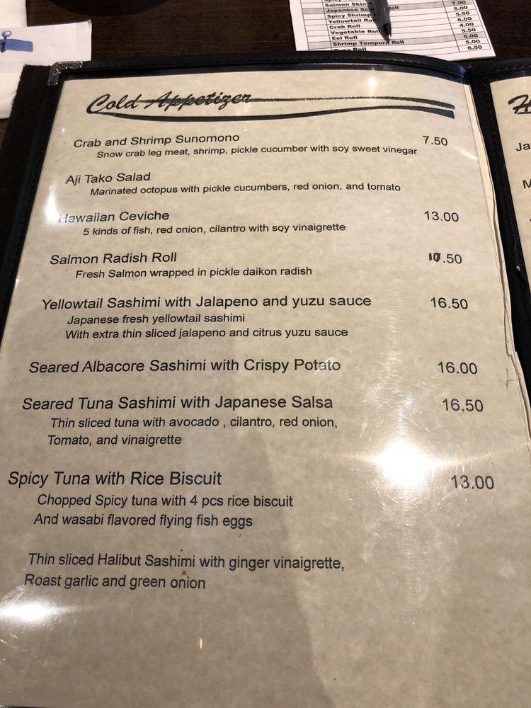 Carta de O2 Sushi Restaurant, Simi Valley