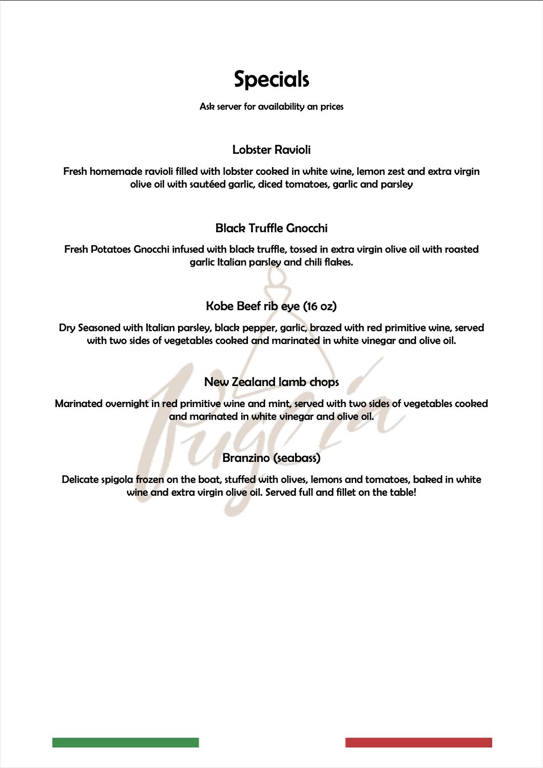 Menu at Palmina By Puglia restaurant, Palm Springs
