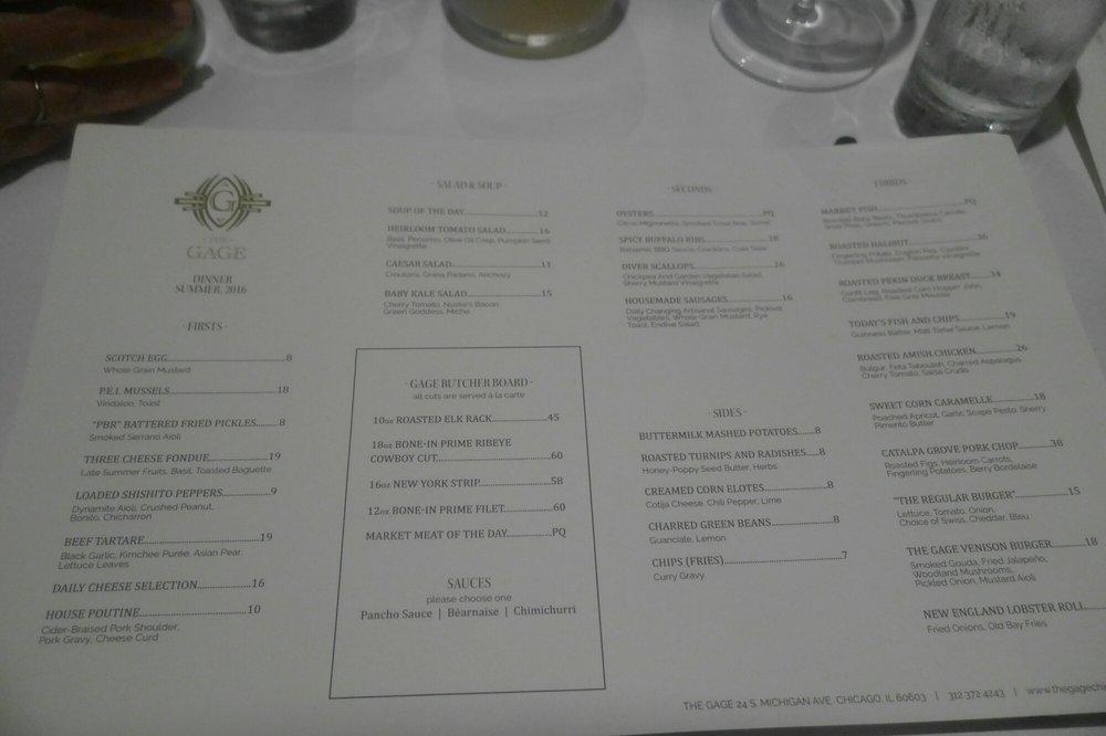 Menu at The Gage pub & bar, Chicago