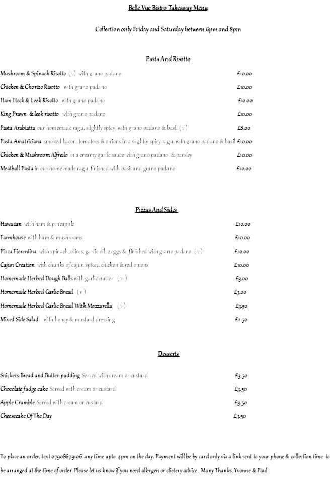 Menu at Belle Vue Bistro Swansea ltd restaurant, Swansea