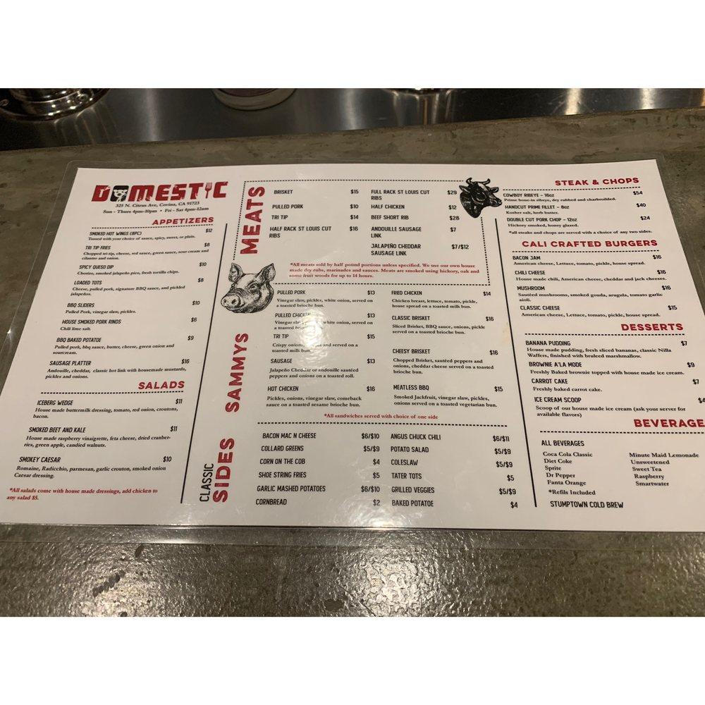 Menu at DOMESTIC pub & bar, Covina