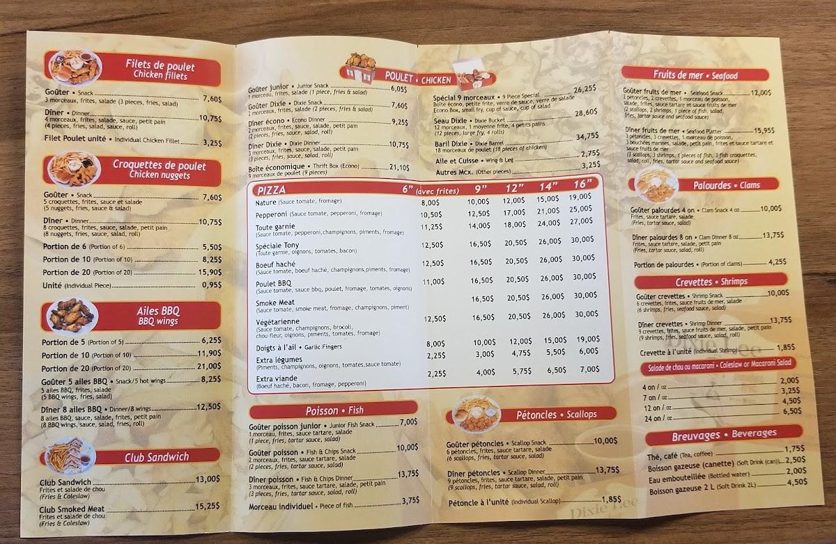 Menu at Dixie Lee pizzeria, Port-Cartier