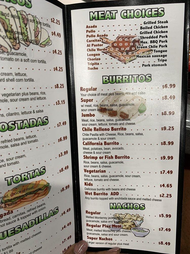 Menu at El Favorito Taqueria restaurant, El Dorado Hills, Francisco Dr