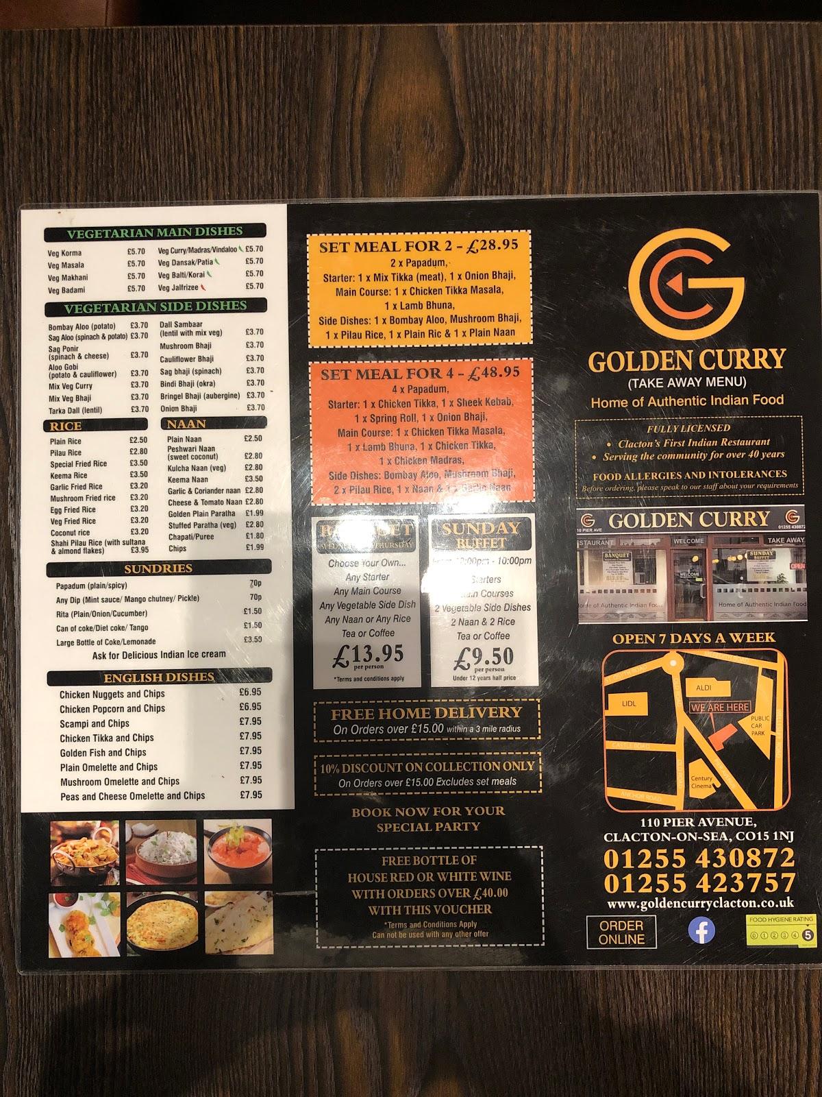 Menu at Golden Curry restaurant, Clacton-on-Sea