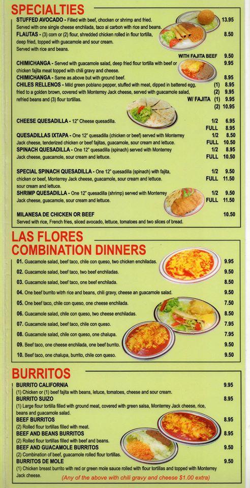 Menu at Las Flores Mexican Restaurant, Wallis