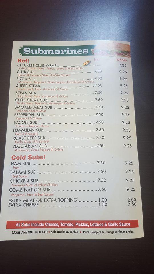 Carta del restaurante Laziza Pizza, Ottawa