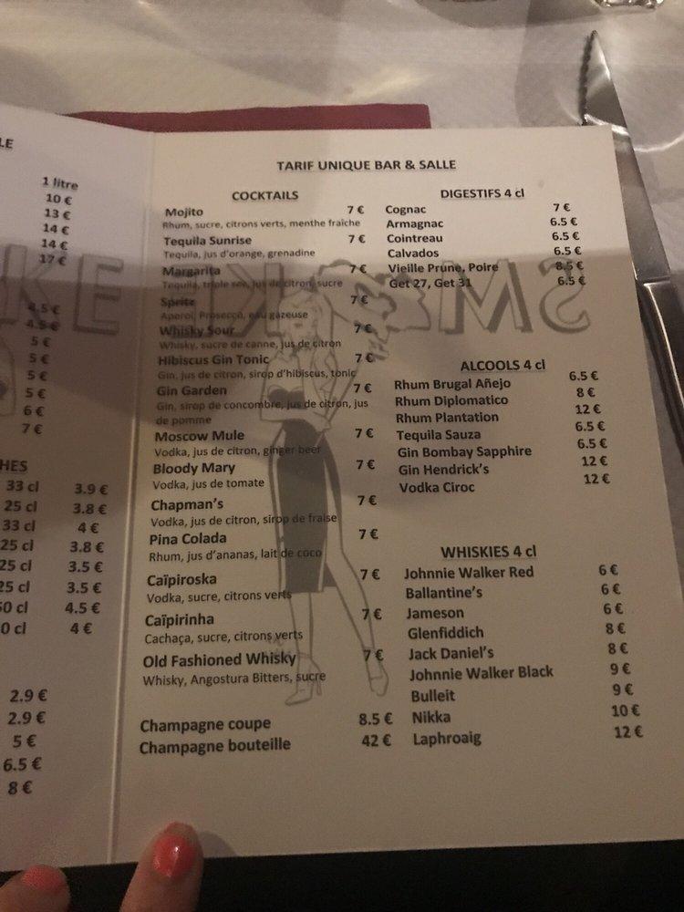 Menu at Le Smoke pub & bar, Paris