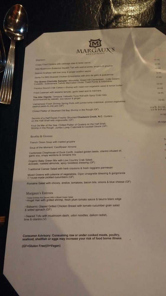 Menu at Margaux's Restaurant, Raleigh