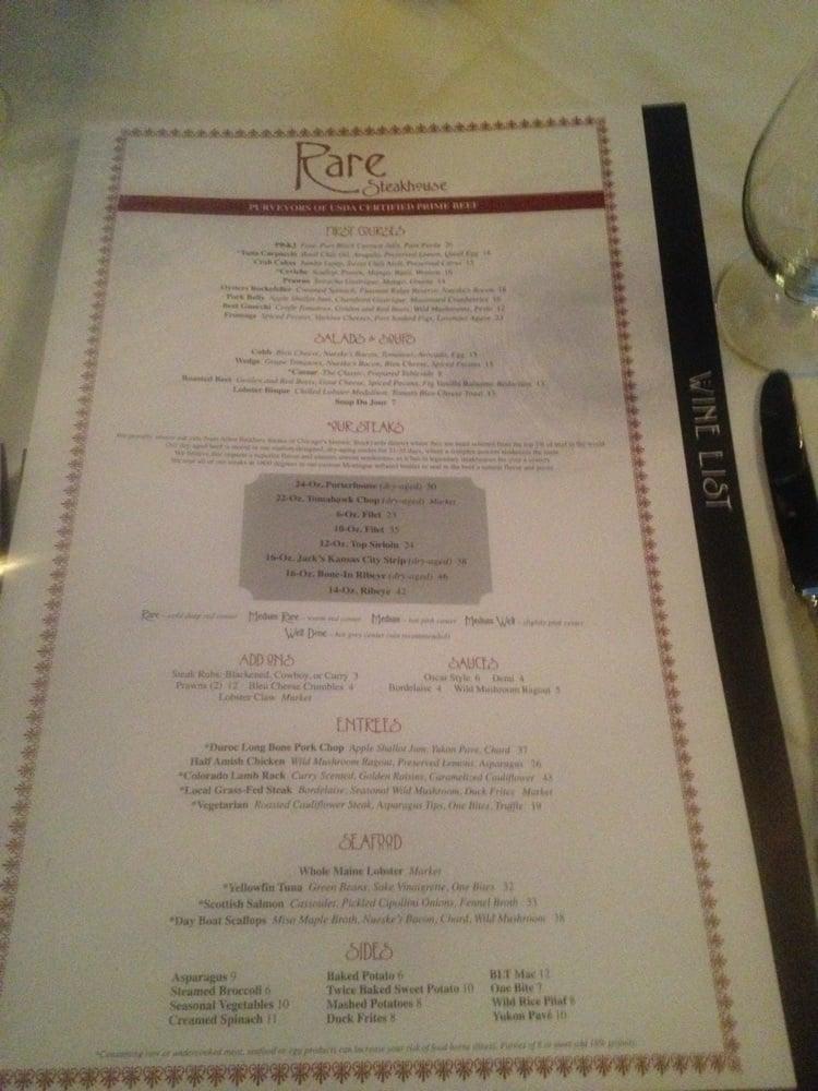 Menu at Rare Steakhouse, Madison